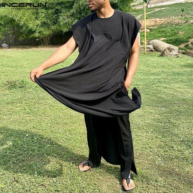 INCERUN Mens Outfit Sets Middle East Sleeveless Top Pants Loose ...