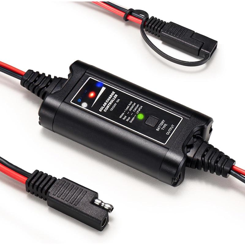 10A MPPT Solar Charge Controller, 12/24 Volt Intelligent Portable Solar Panel Controller for ...