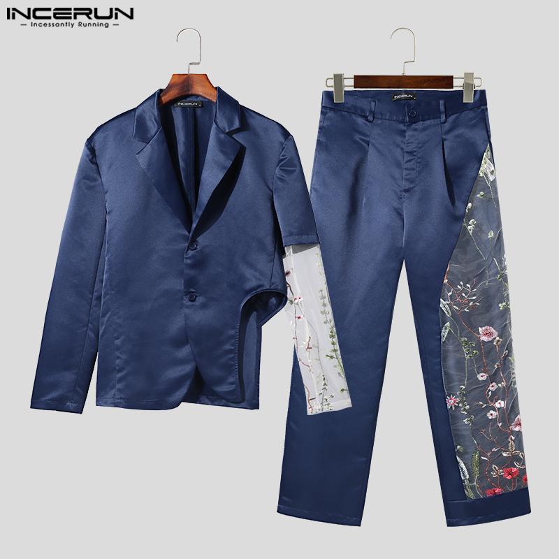 INCERUN 2025 Men's Sets Long Sleeved Suit Jackets Pants Patchwork ...