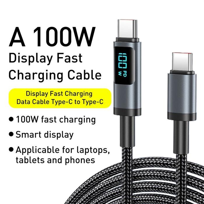 Jual 100W Display Fast Charging Data Cable USB C to Type C,Kabel Data ...