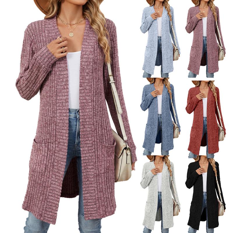 Long Solid Color Long Sleeve Loose Pockets Cardigan Coat Women's ...