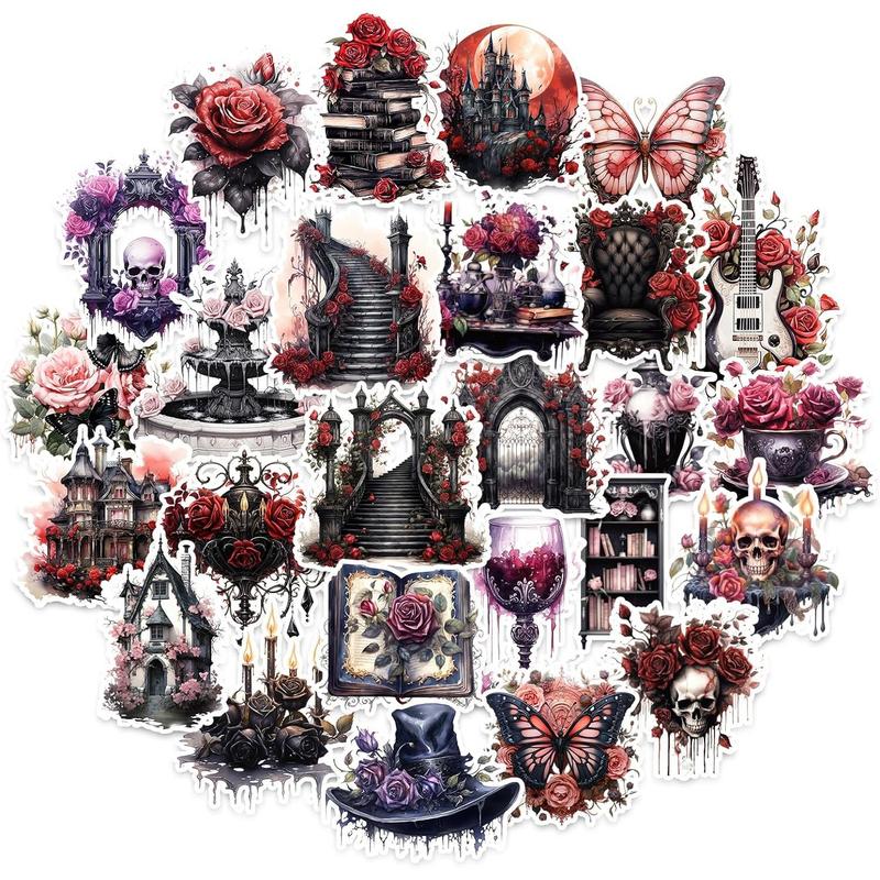 100 count Dark Aesthetic Goth Style Stickers, Vintage Rose Skull ...