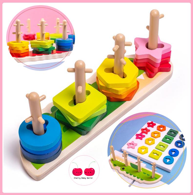 Fine Motor Skill Toys Kids Wooden Column Puzzle Shape Matching - TikTok ...