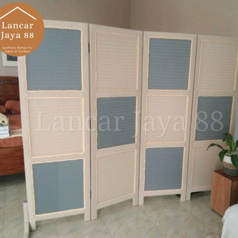 Sekat Ruangan Rotan Sintetis Abu Krem 4 Panel - Shop | Tokopedia