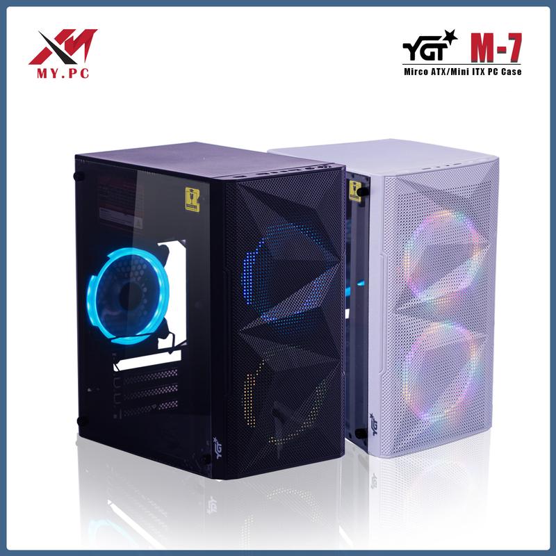 YGT m7 Black White Tempered Glass Gaming PC/Desktop Case M-ATX/MINI-ITX ...