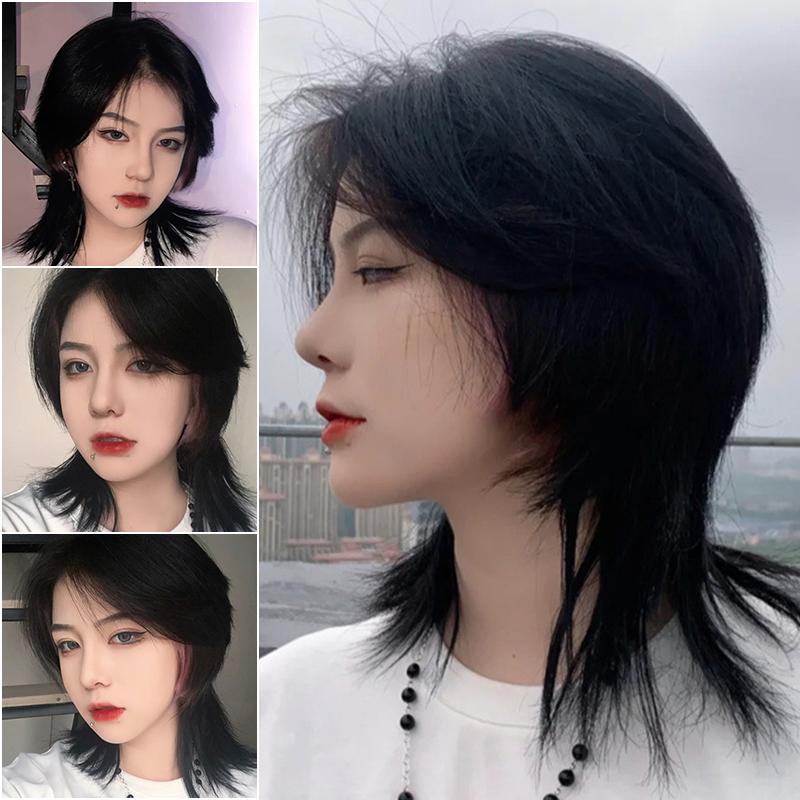 Rambut palsu pendek gebu jenis kepala mullet untuk lelaki dan wanita ...
