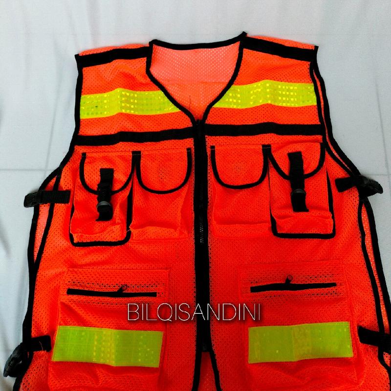 rompi safety 6 kantong/rompi proyek/rompi lapangan Polos Hijau/orange ...