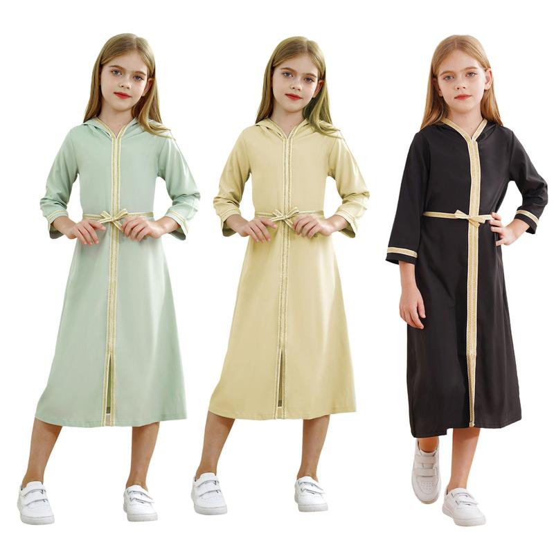 ZDHoor Abaya for Girls Muslim Islamic Arabian Dress Long Sleeve Hooded ...