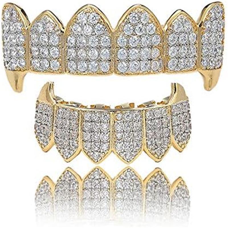 Micro Inlaid Zirconium Gold Teeth Hip Hop Popular Halloween Funny ...