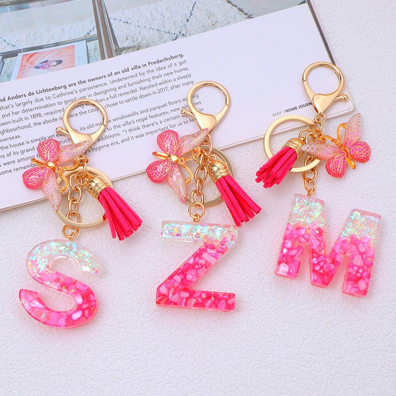 Gradient Pink Intials Letter Key Ring Resin Name Charms Keychain With ...