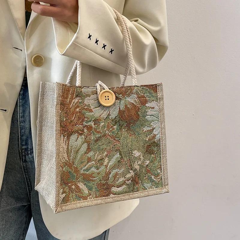 Portable Hand Bag Linen Bag Women Ins Style Students Handbags Fashion ...