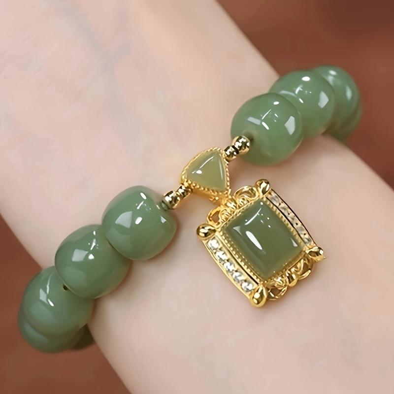 Gelang Manik Jed Tiruan Hijau, Gaya Cina, Hiasan Elegan, 1 Keping ...
