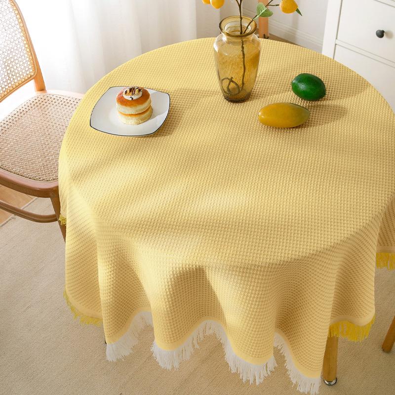 INS style tablecloth concise solid color waffle cotton linen tablecloth ...