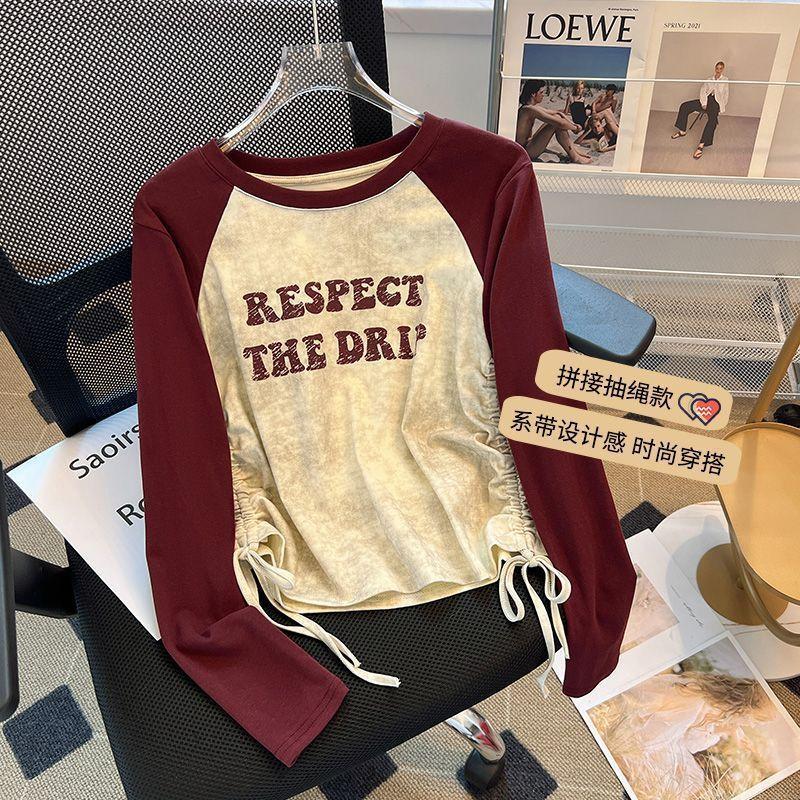 Kemeja-T Lengan Panjang Blok Warna Patchwork, Untuk Wanita, dengan ...