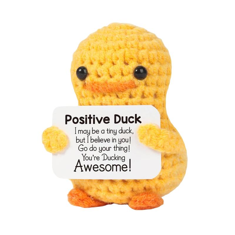 Cute Knitted Duck with Positive Card, Handmade Emotional Support ...