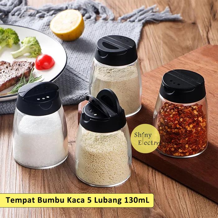 Jual Tempat Botol Bumbu 5 Lubang Flip Top Dapur - Kaca 130 mL Garam ...