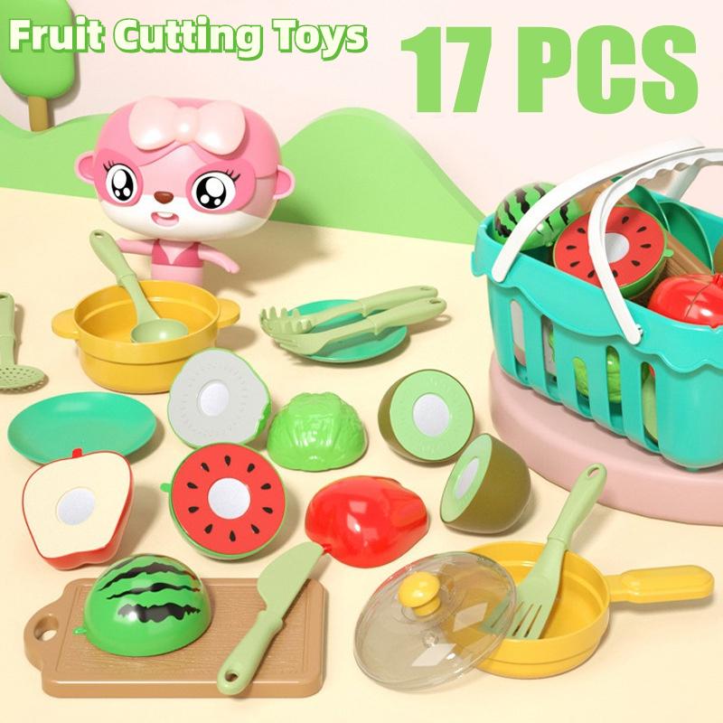 17PCS Fruit Cutting Toys Plastic Vegetable Meat Kitchen Pretend ...
