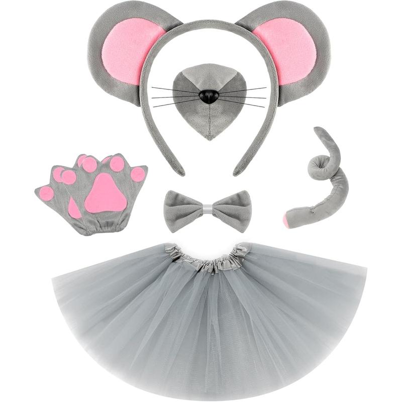 Mouse Ears Headband, Nose, Bowtie, Tail, Tutu Skirt & Paw Gloves ...