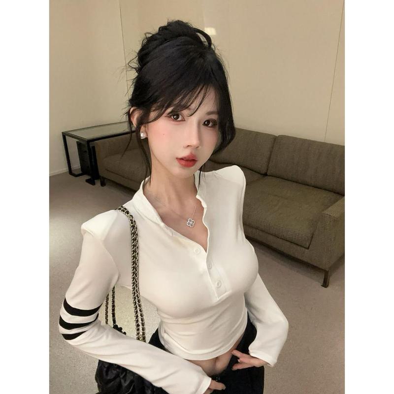 Baju Atasan Baju-T Lengan Panjang Slim Fit,Gaya Amerika,Kola - TikTok ...