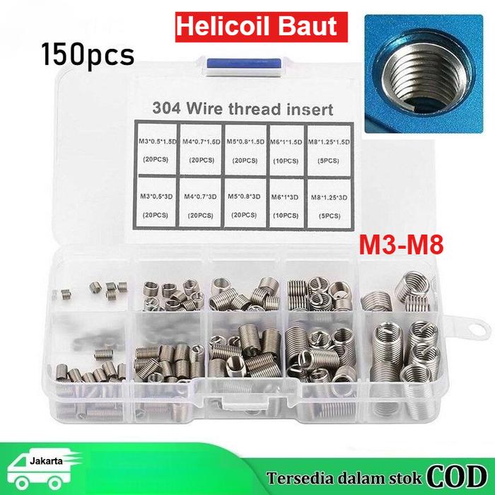 Promo 150PCS Set Recoil Drat Baut M3 M4 M5 M6 M8 Kunci 10 Helicoil ...
