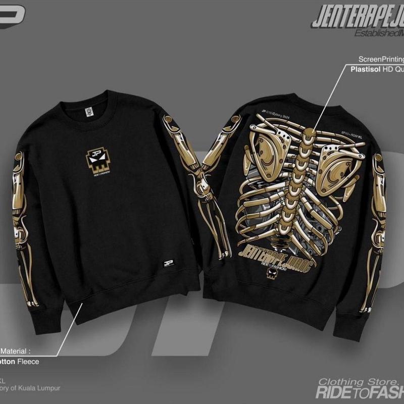 Sweatshirt Lelaki, Edisi Khas Emas JP SKULL, Baju Sweat Motosikal ...