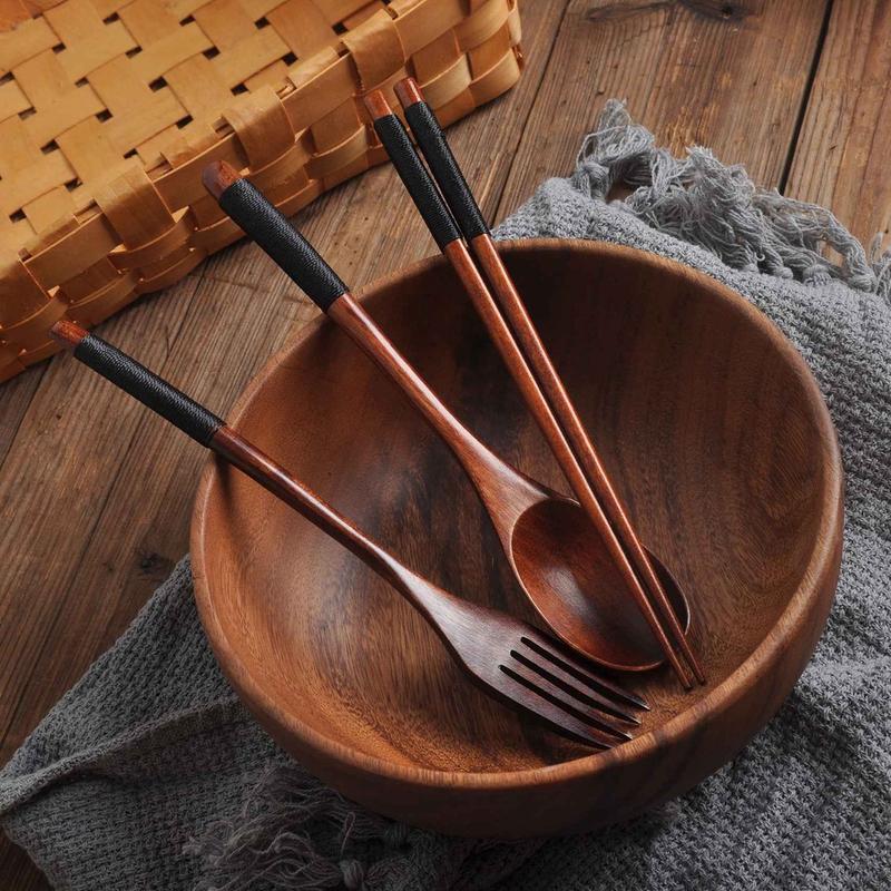 Set Pinggan Papan Kayu, dengan Penyepit, Sudu, Garpu, Set Mudah ...