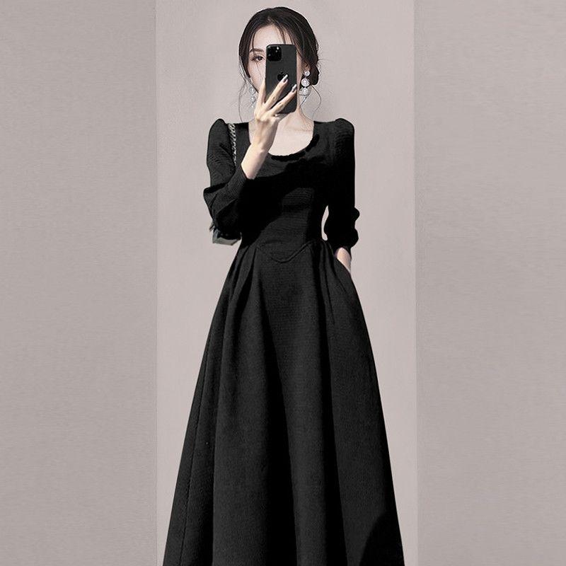 Gaun Hitam, Gaun Lengan Panjang, Gaya Hepburn, Gred Tinggi, Garis ...