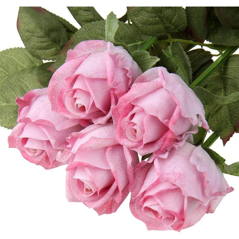 5Pcs Real Touch Artificial Roses - 24" Long Stem Silk Roses, Realistic Fake Flowers for Wedding ...
