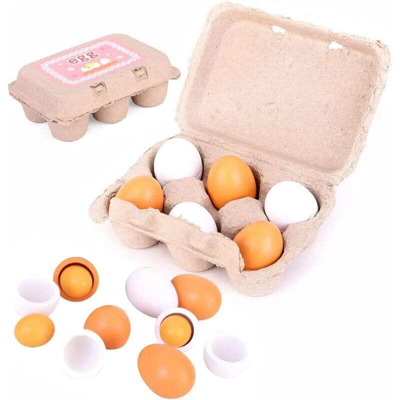 6pcs Wooden Eggs Toy Egg Toys Kids Cooking Kitchen Pretend Play ...