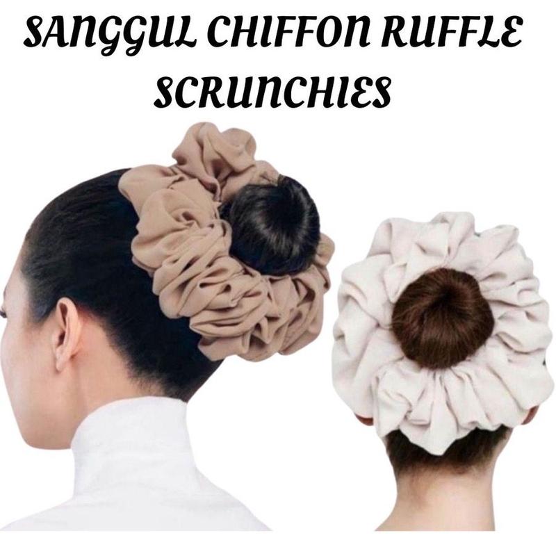Sanggul Random Colours Heavy Chiffon good quality Scrunchies Rubber ...