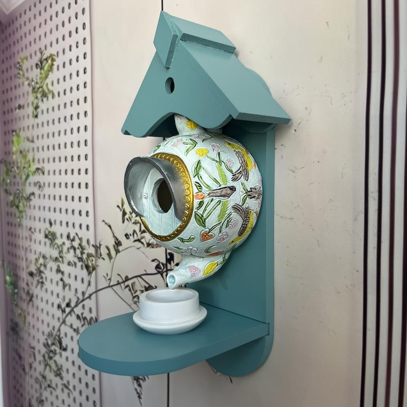 Charming Resin Bird Feeder with Blue Roof & Floral Design - Perfect for ...