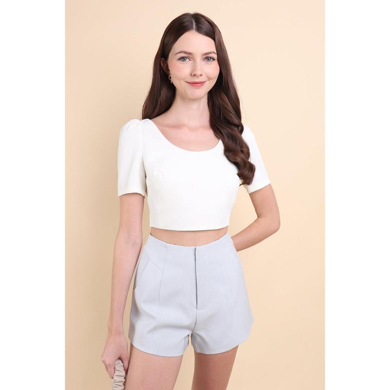 BEBE PADDED BOW OPEN BACK TOP IN WHITE - TikTok Shop Singapore