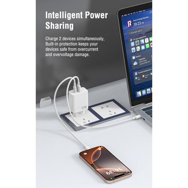 JE Series Charger Adapter Fast Charging USB Type C 2 Port 120W Max Safe ...