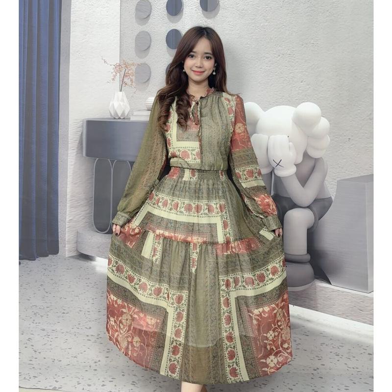 FADFAD Gaun Panjang Kerah High Neck Gaya Retro untuk Wanita - Shop ...