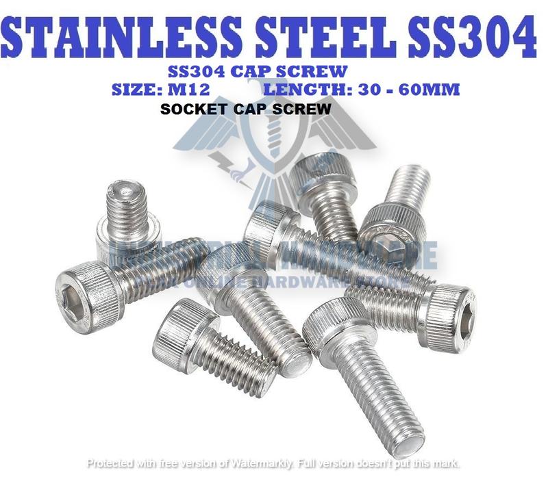 M12 Cap Head Screws 304 Stainless Steel SHINY SURFACE Allen Bolt ...