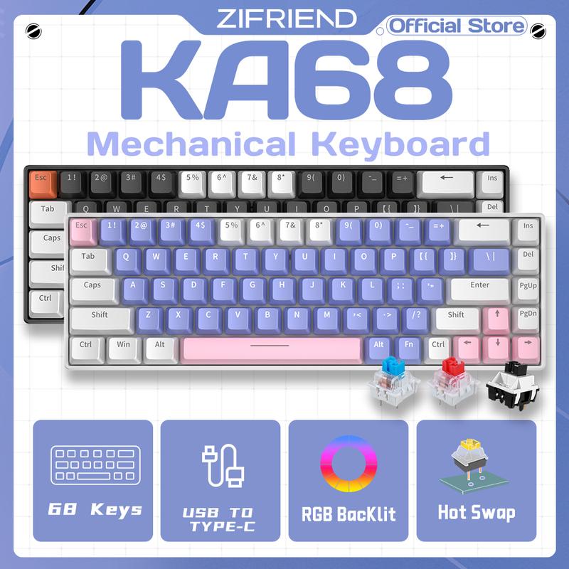 ZIFRIEND KA68 68-key Mechanical Keyboard Wired Mini Gaming Keyboard ...