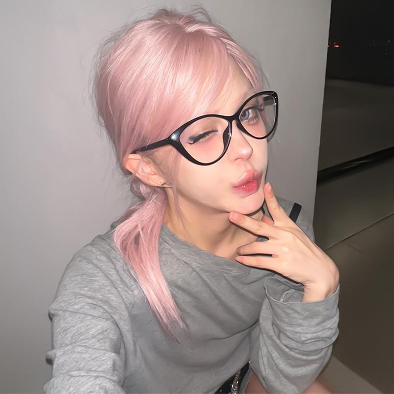 Rambut Palsu Merah Jambu, Renda Dahi, Rambut Lurus Panjang, Set ...