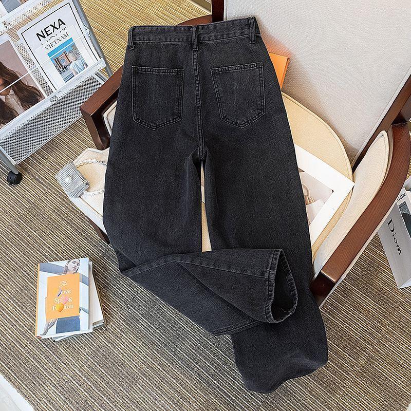 Seluar Jeans Kaki Lebar Pinggang Tinggi, Hitam dan Kelabu, Untuk ...
