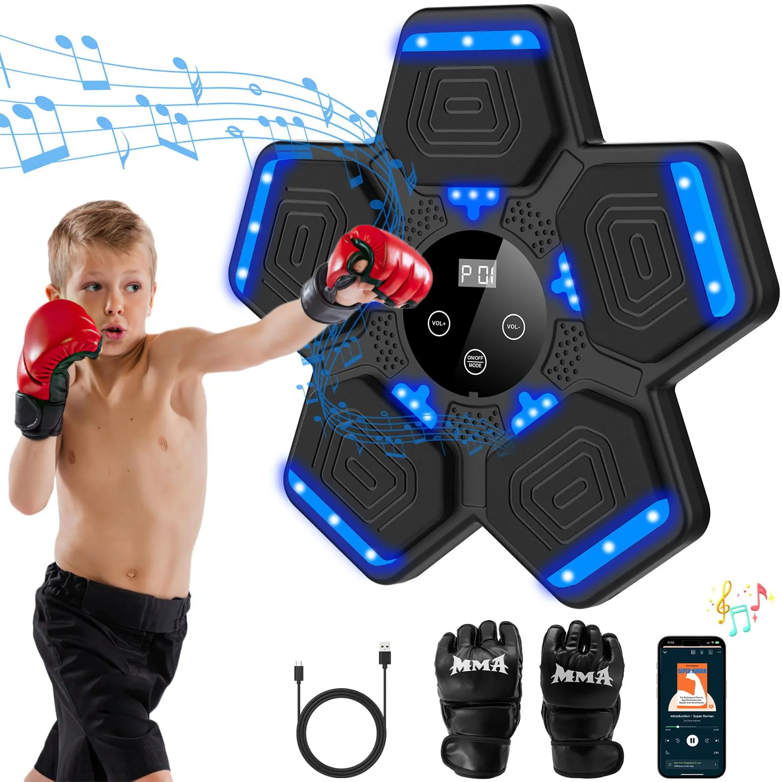 Electronic Kids Punching Game, LED Lights Music Boxing Target Wall ...