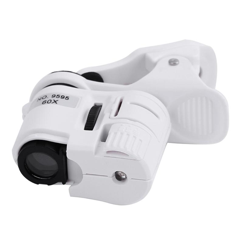Upgrade 60X Mini Mobile Phone Microscope with UV Light Clip Loupe ...