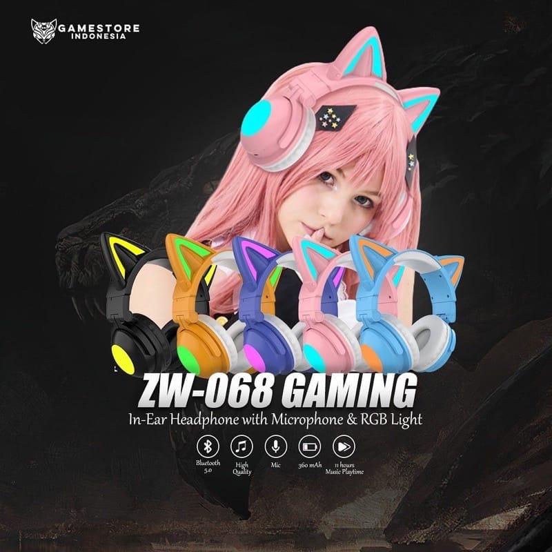 Gaming Headset Bluetooth RGB Light Cute Cat Built-in Micphone headphone ...