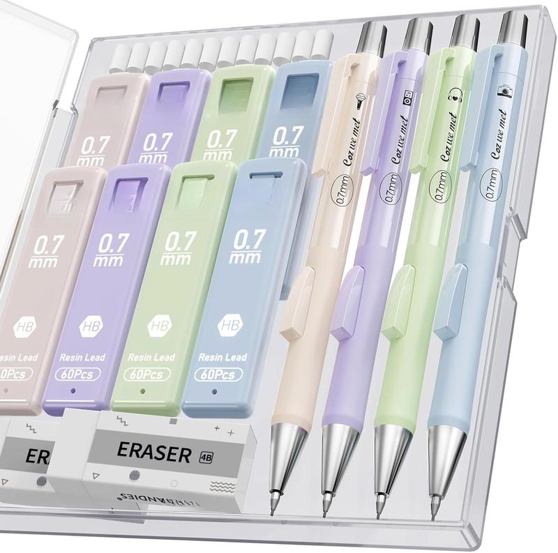 Cute Mechanical Pencil Set with Case, 4 count 0.7mm Pastel Fast ...