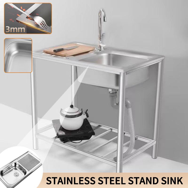 SUS304 kitchen sink set with Shelf and Drain double sink single ...