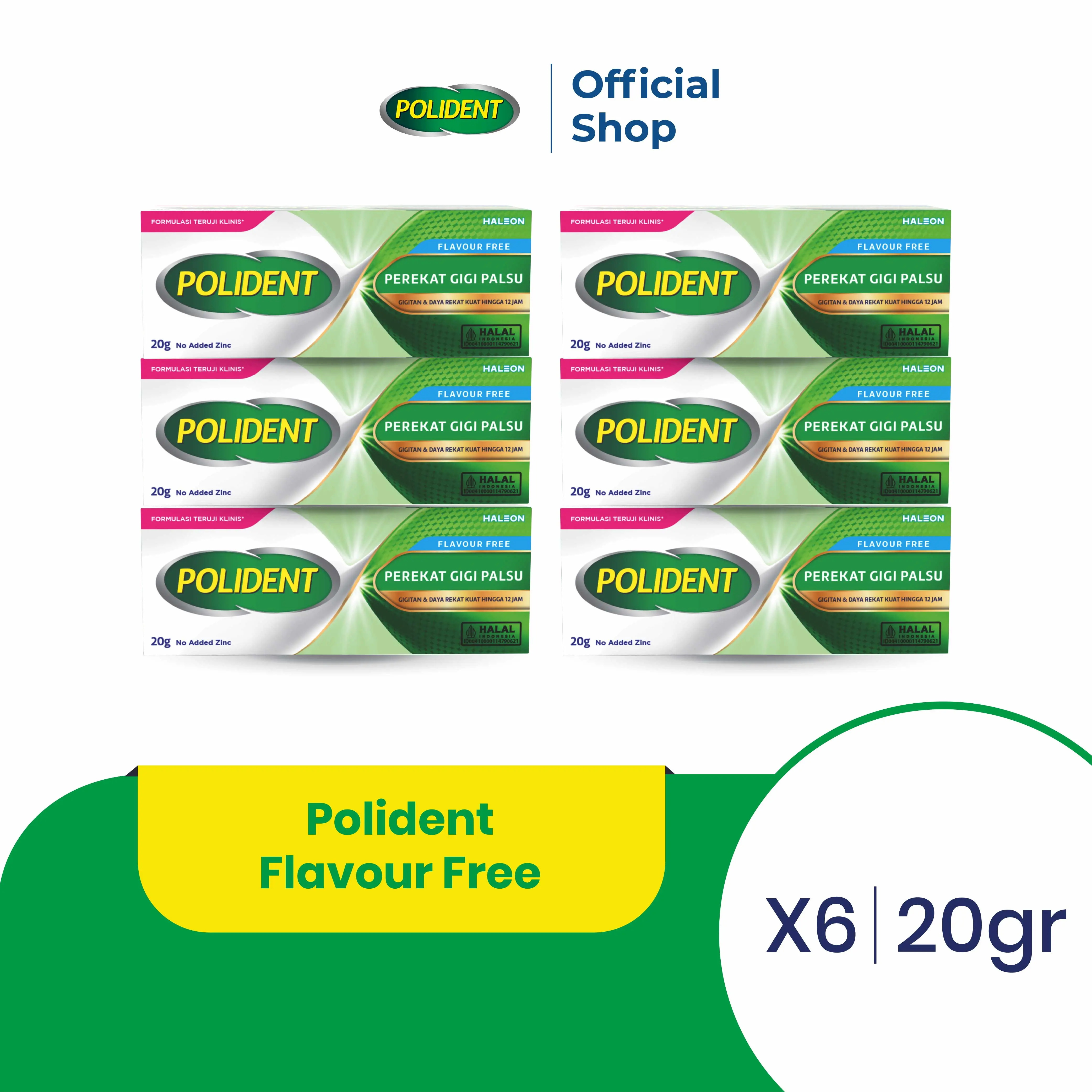 Polident Perekat Gigi Palsu Flavor Free 20gr - 6 PACK - Shop | Tokopedia