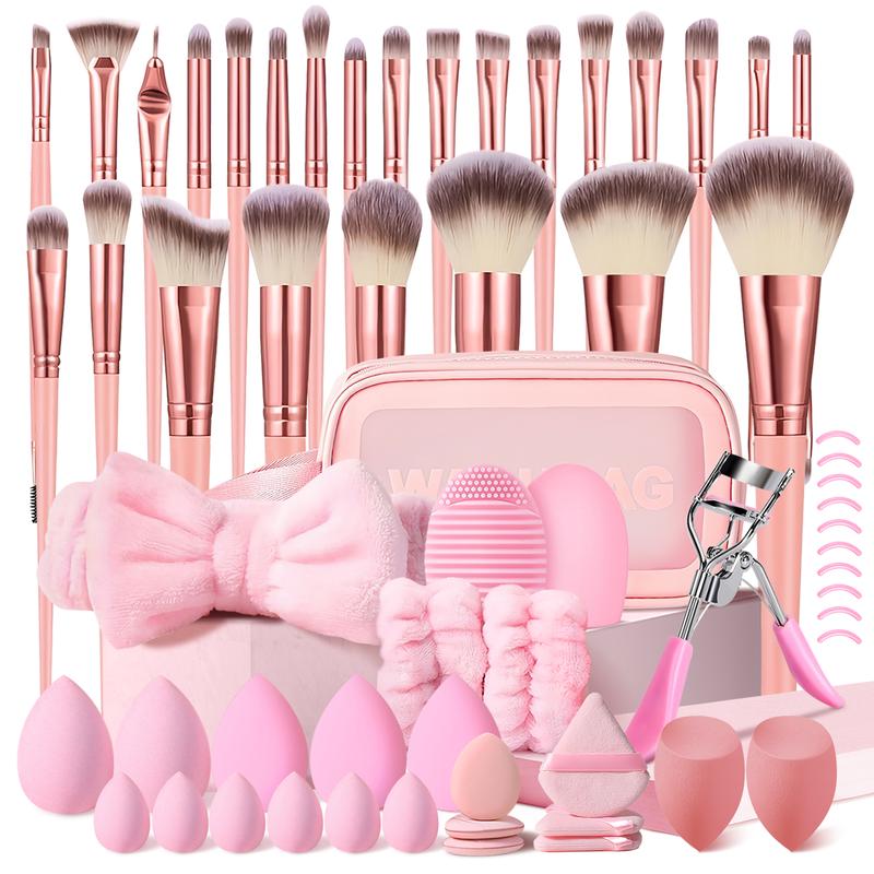 Face and Eye Makeup Tools Set, 61PCS Pink Makeup Brushes Set Includes ...