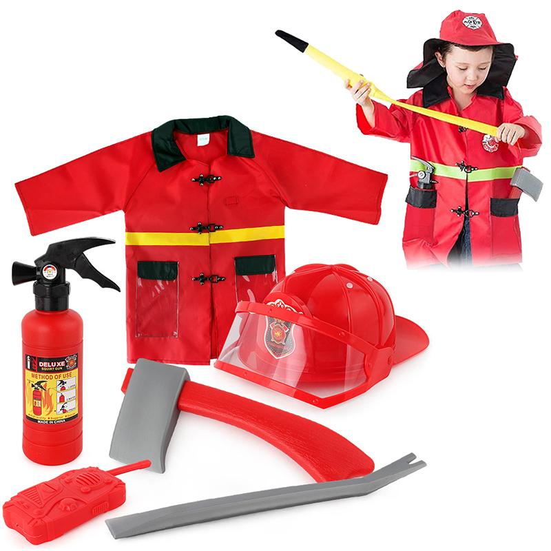 Kids Firefighter Costume Tool Costume Role Play Suit Fireman - TikTok ...