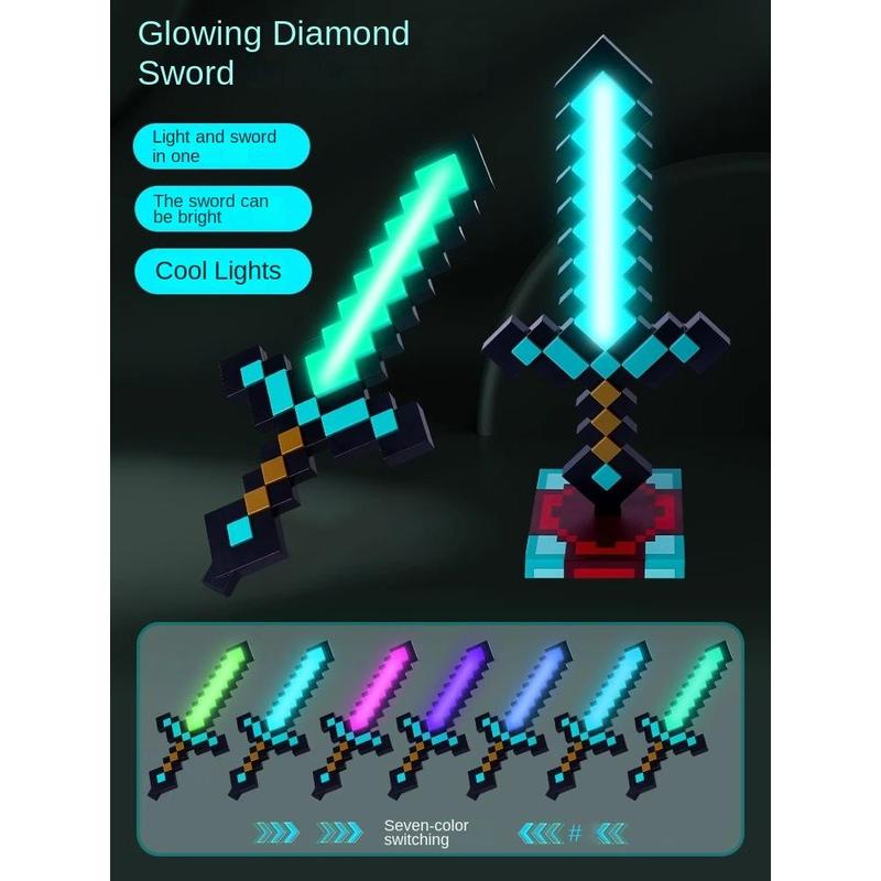 Minecraft Diamond Sword Mosaic Game Toy Square Children's Glowing ...