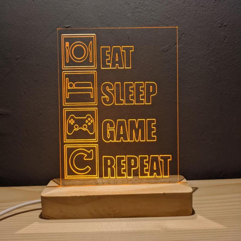 Lampu Hias Lampu Tidur Akrilik LED EAT SLEEP GAME REPEAT / Standing ...