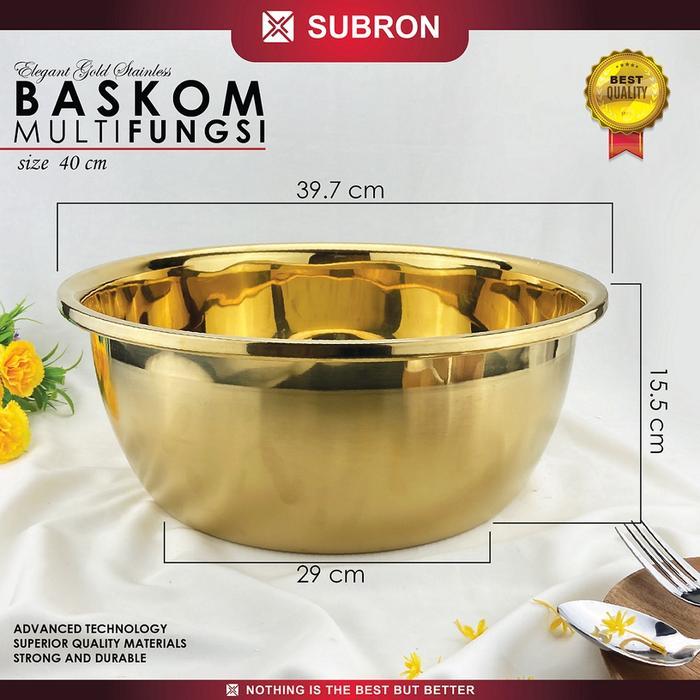Jual SUBRON Baskom Stainless Gold 40cm Tinggi Tebal Emas Multi Fungsi ...