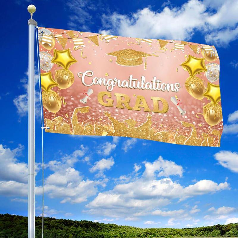 Congrats Grad Party Banner, 3x5 Ft Outdoor Celebration Flag, Garden ...